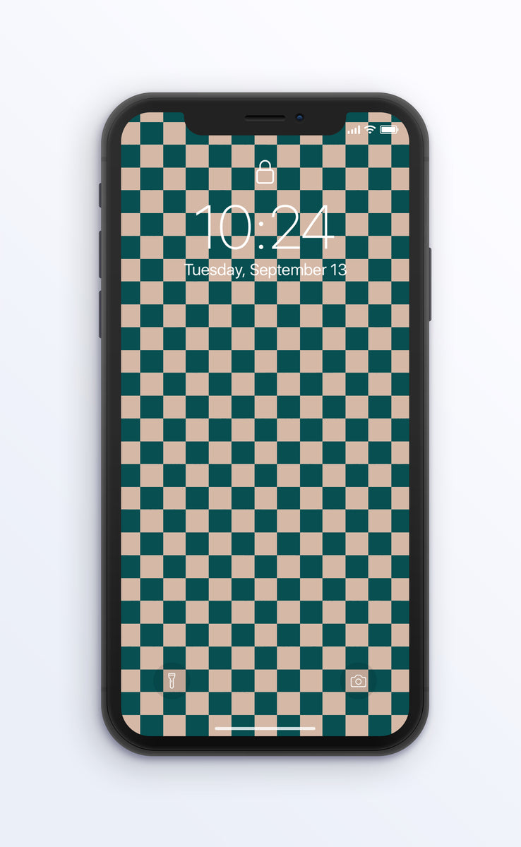 Teal and Beige Checkerboard | Digital Phone Wallpaper – Kind Bag